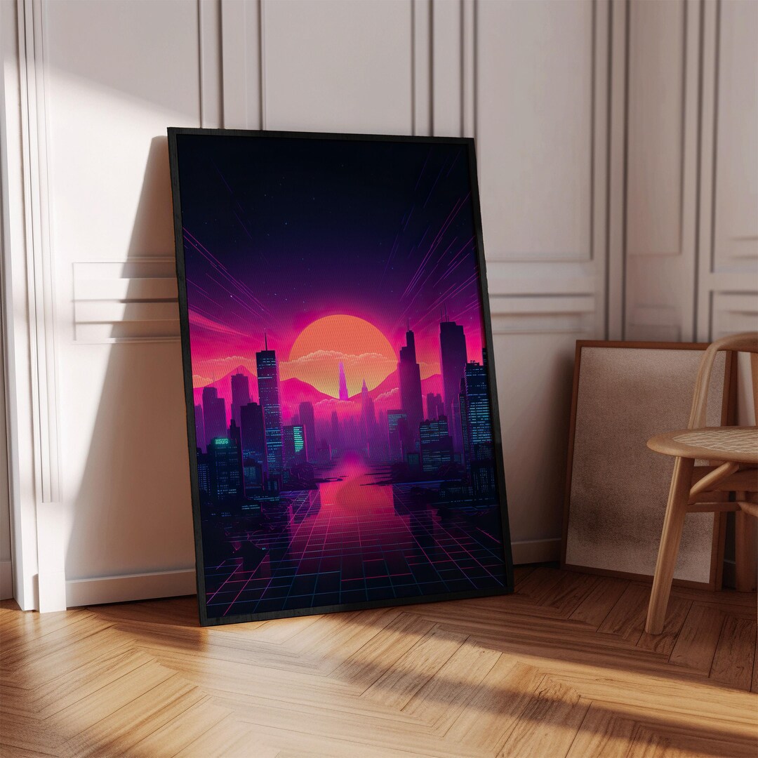 Retro Synthwave City Wall Decor Digital Art Print Sci-fi Art High ...