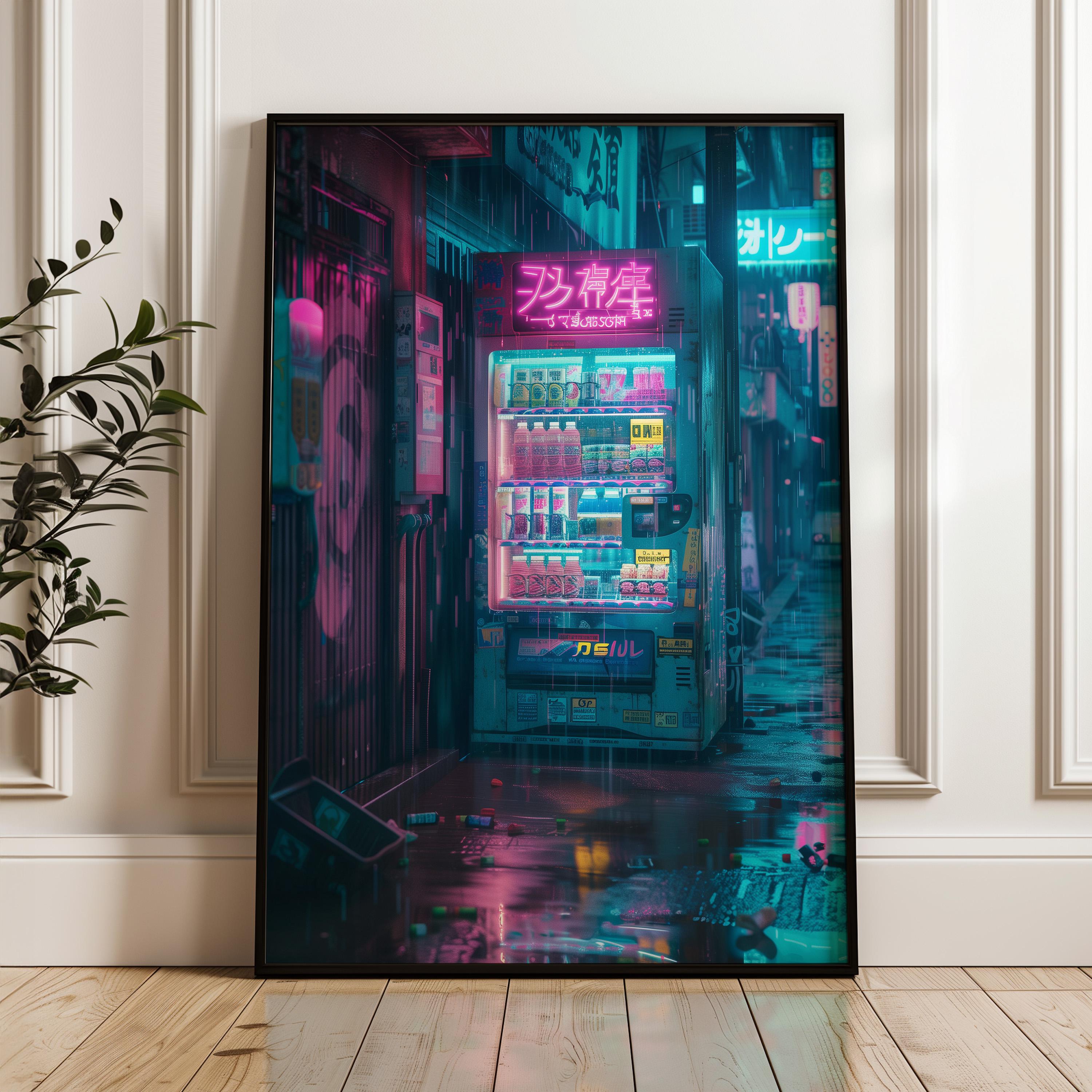 Cyberpunk Neon Vending Machine Japan Night City Scene Street Art Print ...