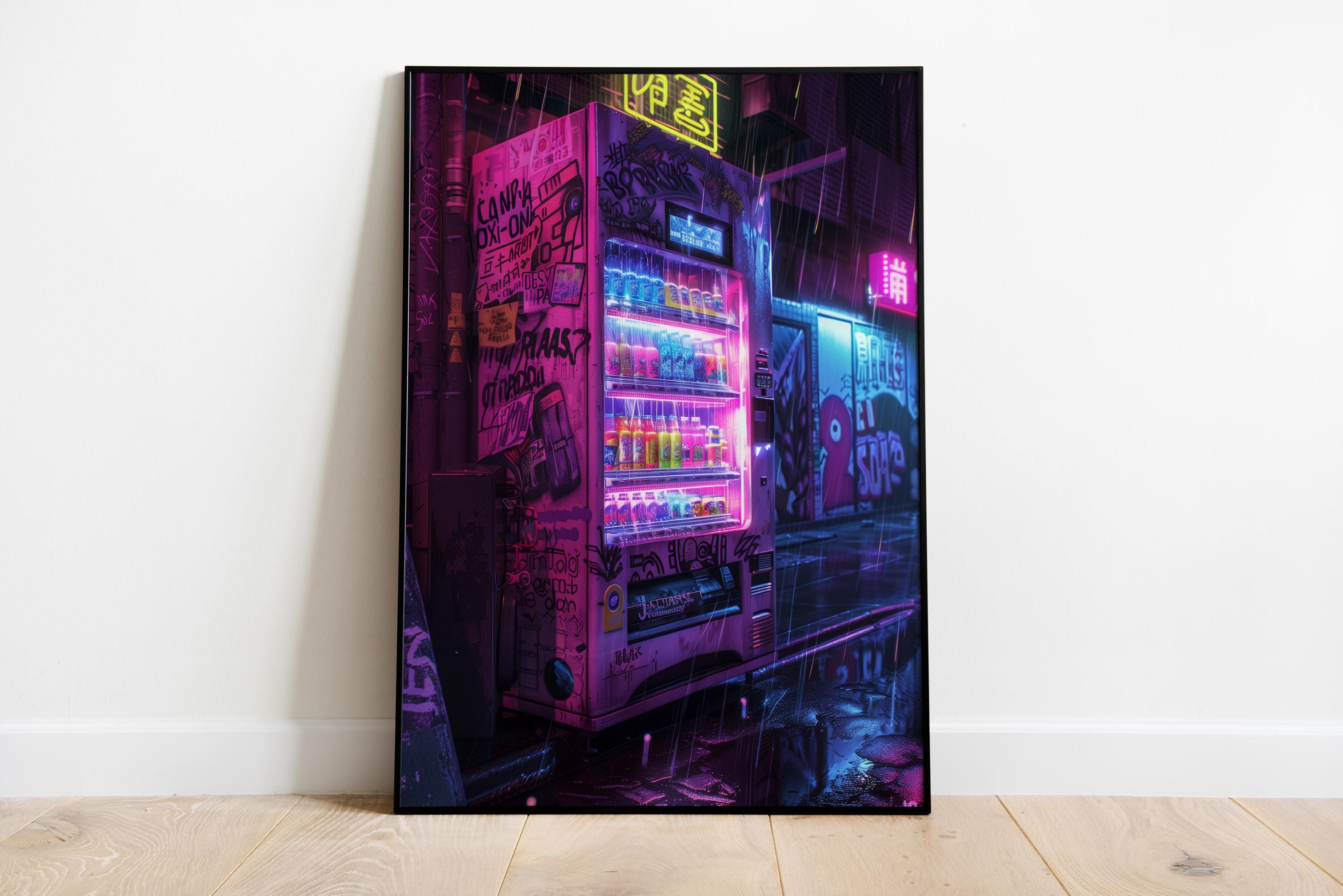 Cyberpunk Neon Vending Machine Japan Night City Scene Street Art Print ...
