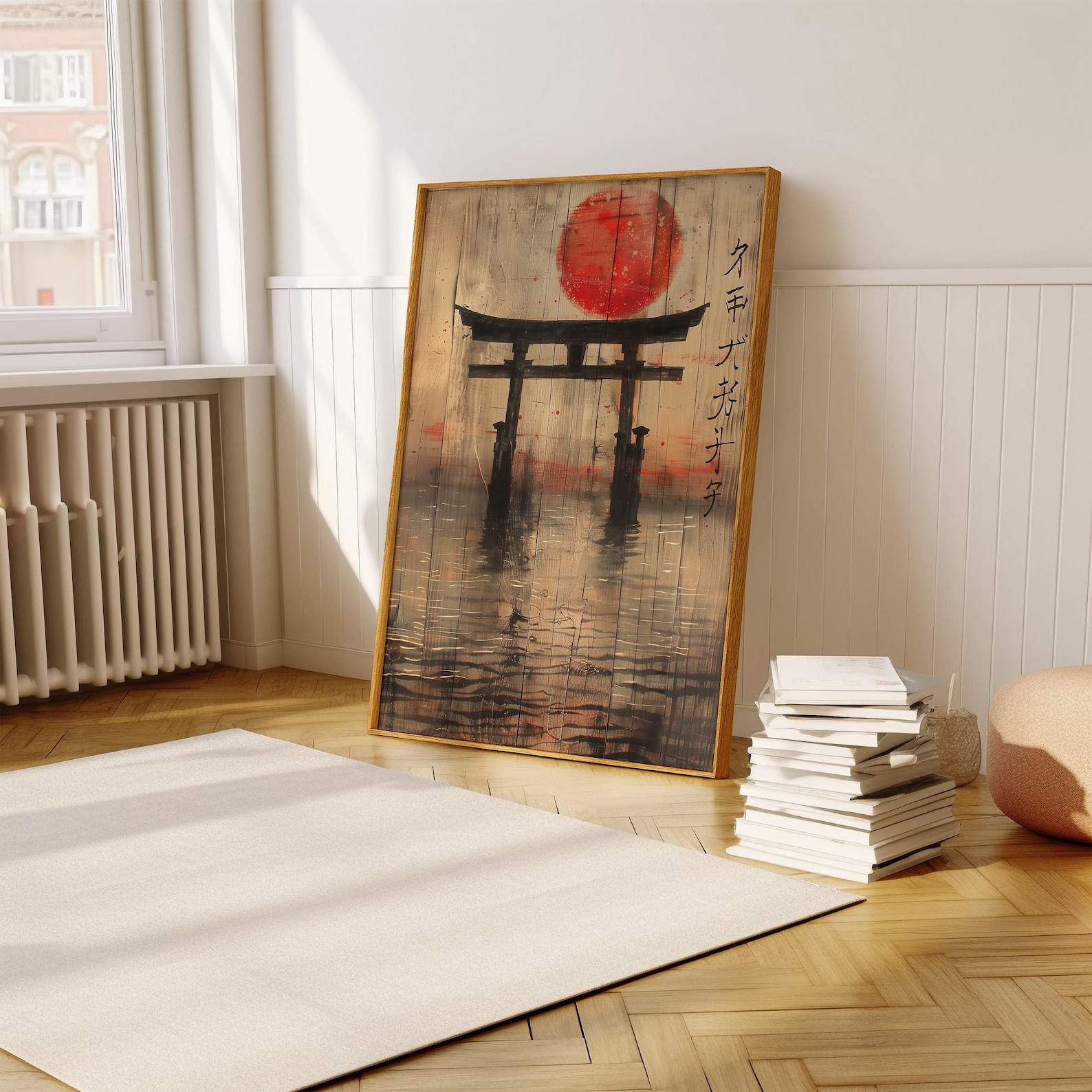 Japanese Wall Art Torii Gate Red Sun Traditional Ink Style Decor Zen ...