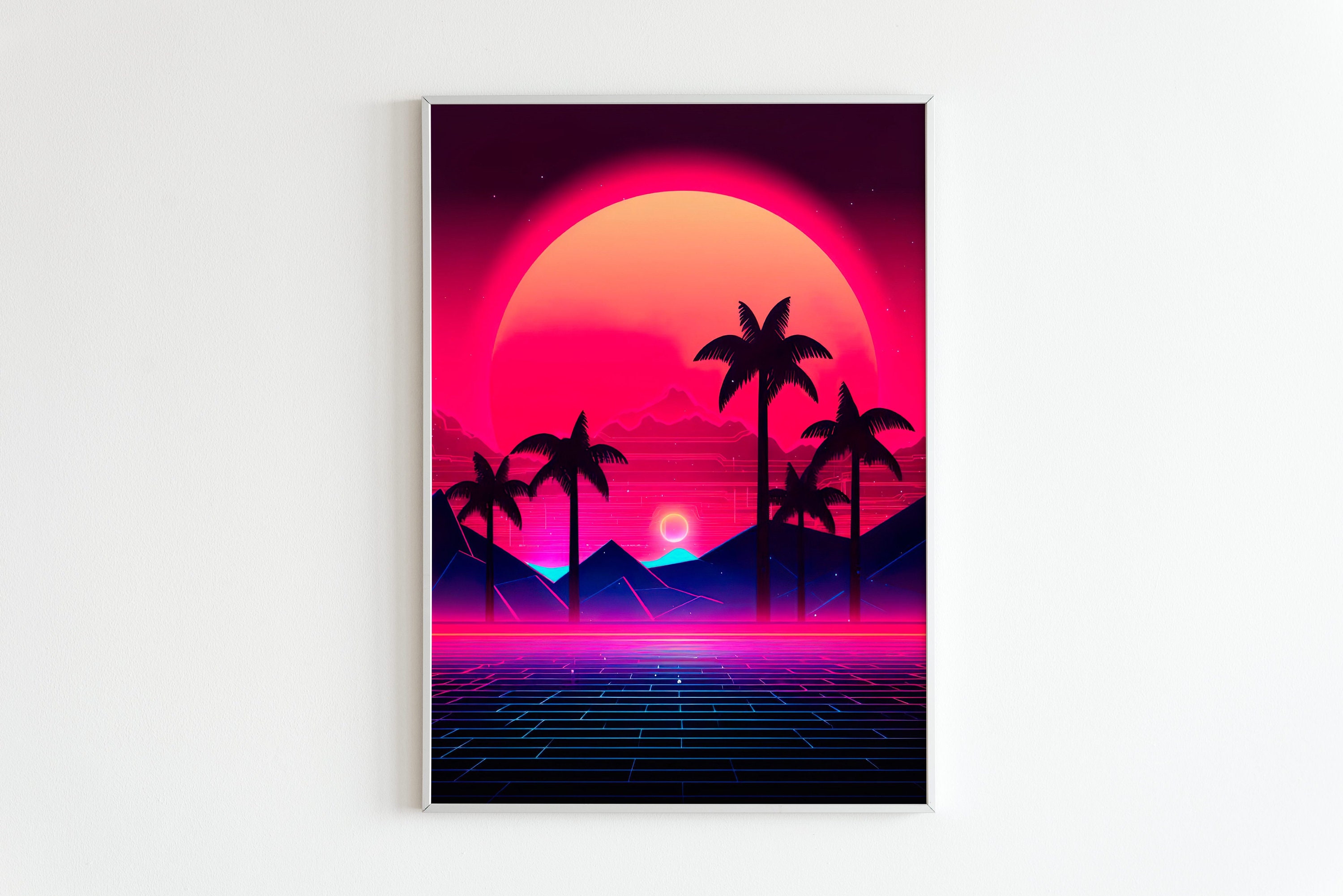 Retro Synthwave Sunset Wall Decor Digital Art Print Sci-fi Art High ...