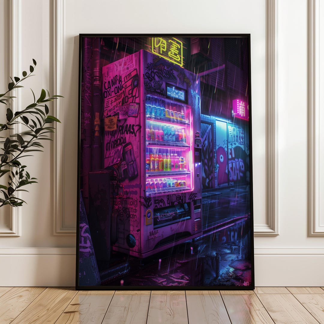 Cyberpunk Neon Vending Machine Japan Night City Scene Street Art Print ...