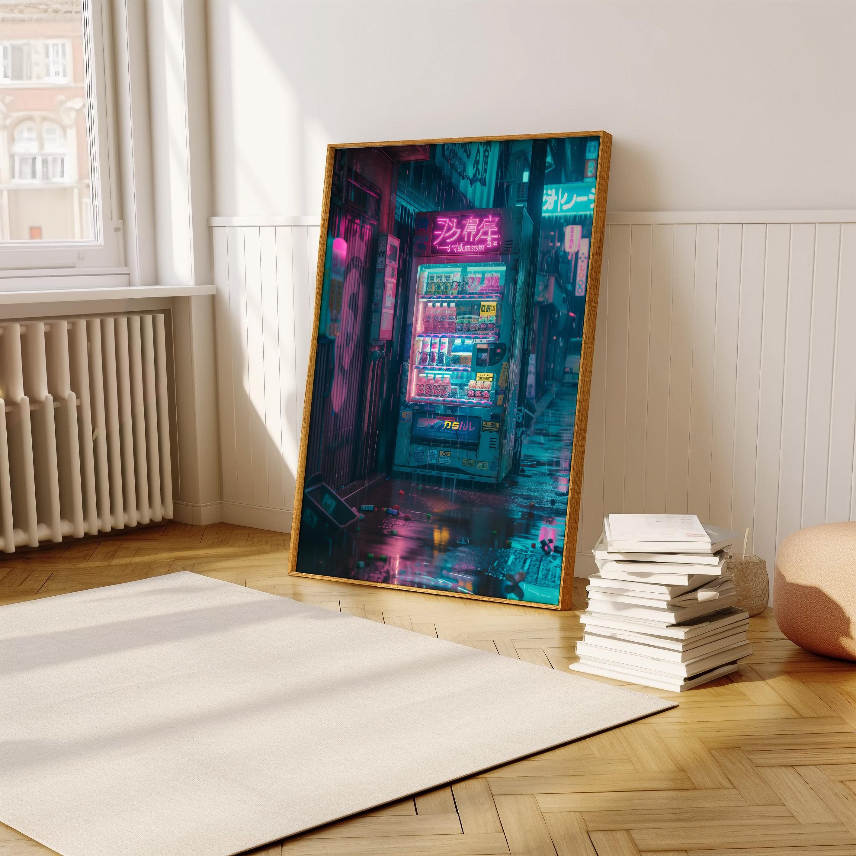 Cyberpunk Neon Vending Machine Japan Night City Scene Street Art Print ...