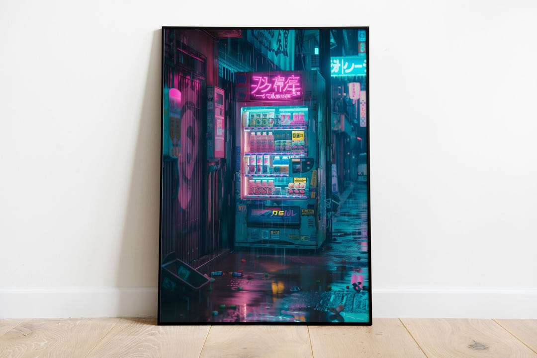 Cyberpunk Neon Vending Machine Japan Night City Scene Street Art Print ...