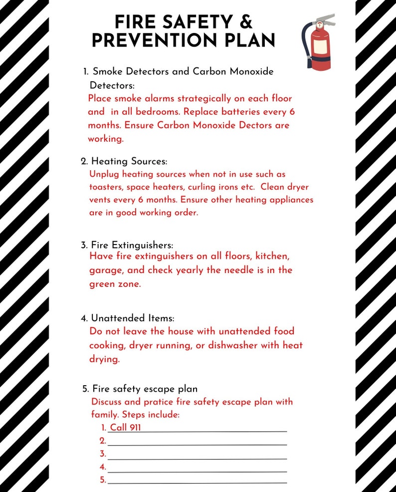 Fire Safety Handoutfire Prevention Checklistemergency Plan - Etsy