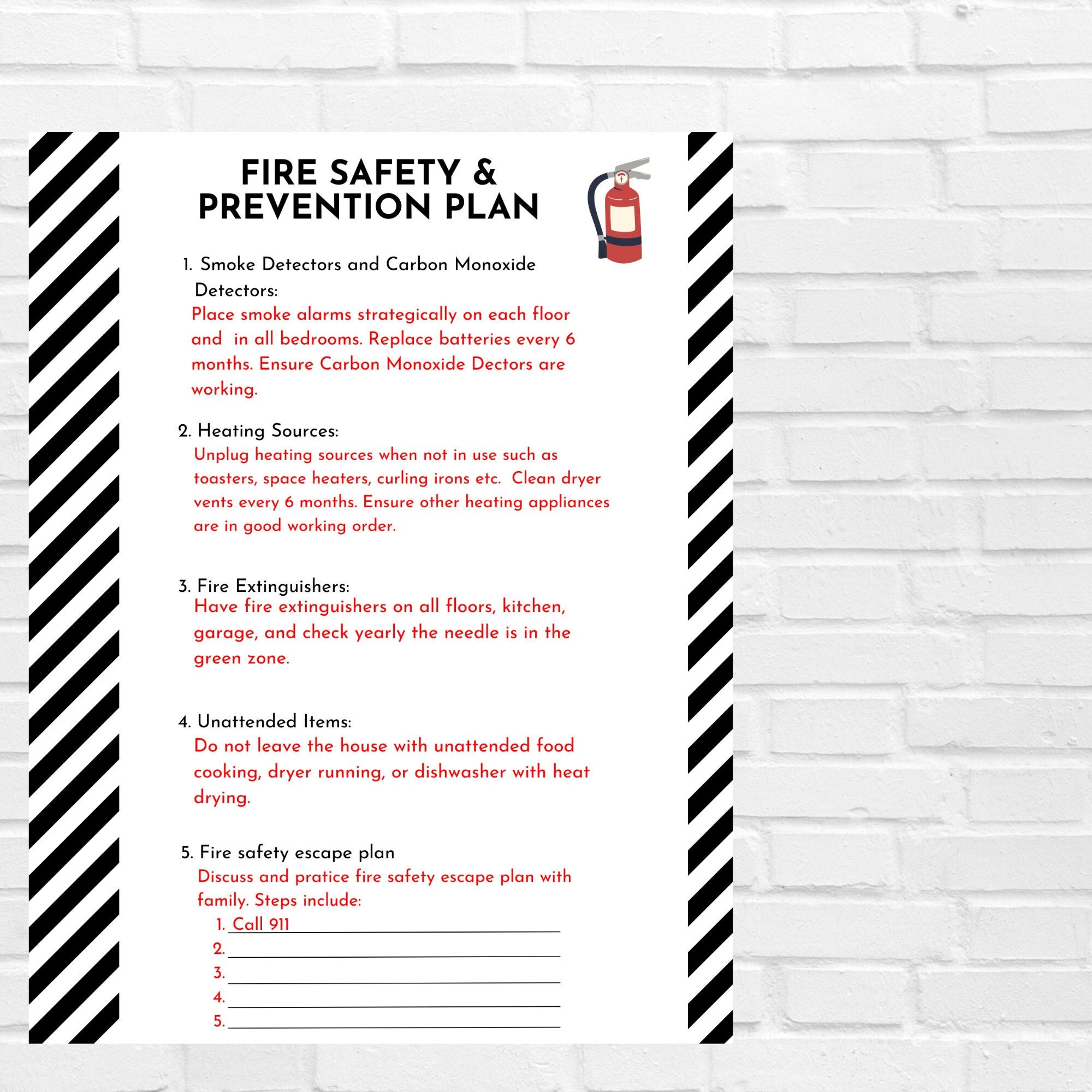 Fire Safety Handoutfire Prevention Checklistemergency Plan - Etsy
