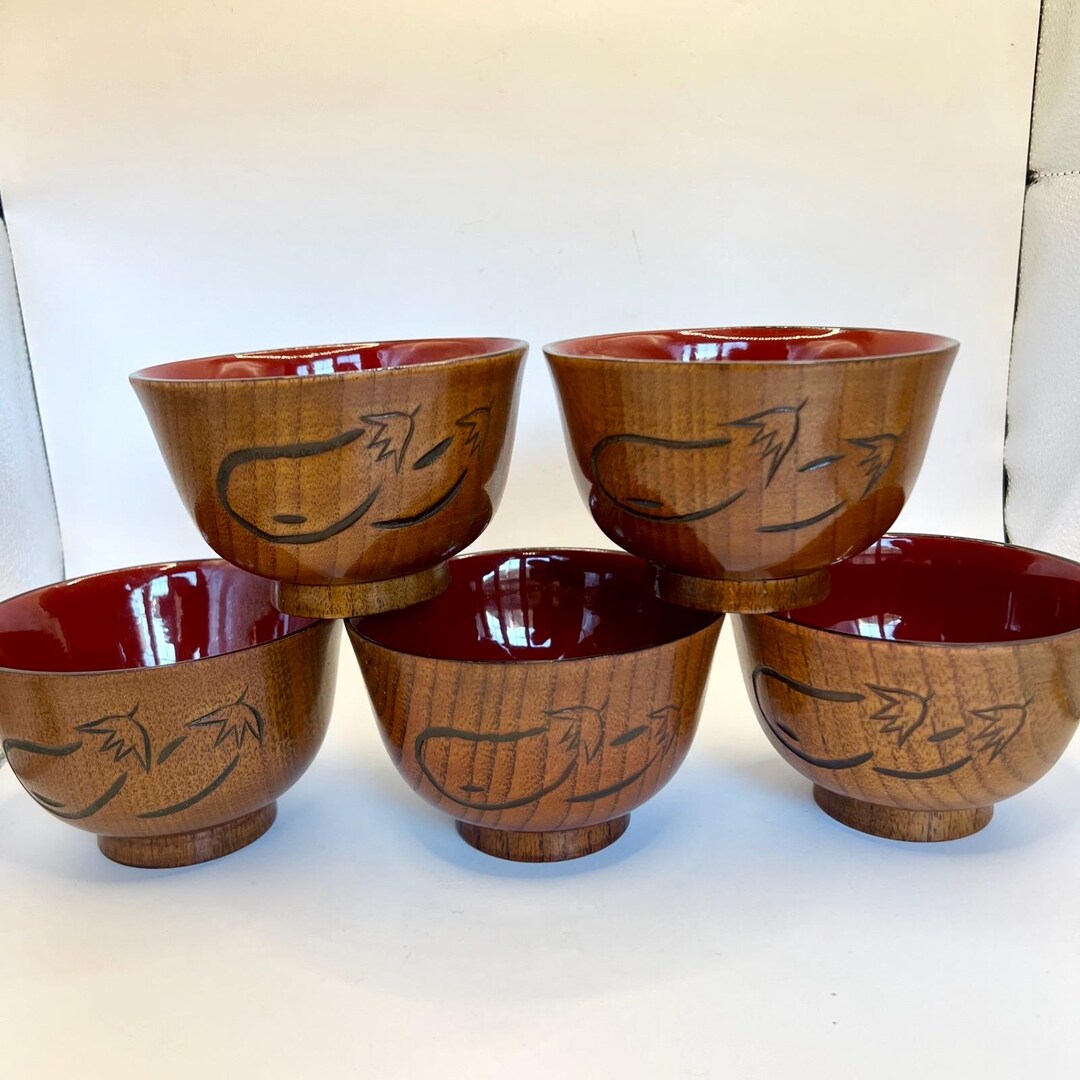 Vintage Showa Retro/natural Wood Urushi Lacquerware Bowls- Box ...