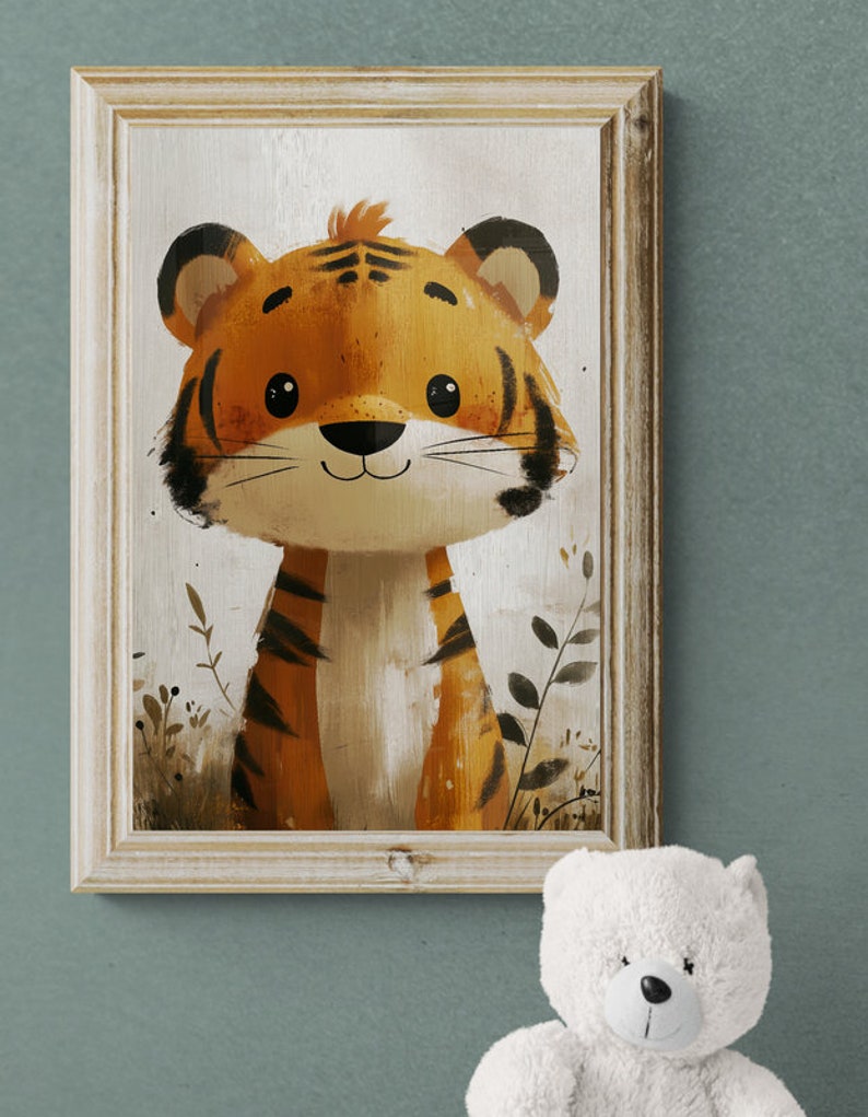 Nursery Cutest Baby Tiger Cub Portrait Quality Poster, Childish Safari ...