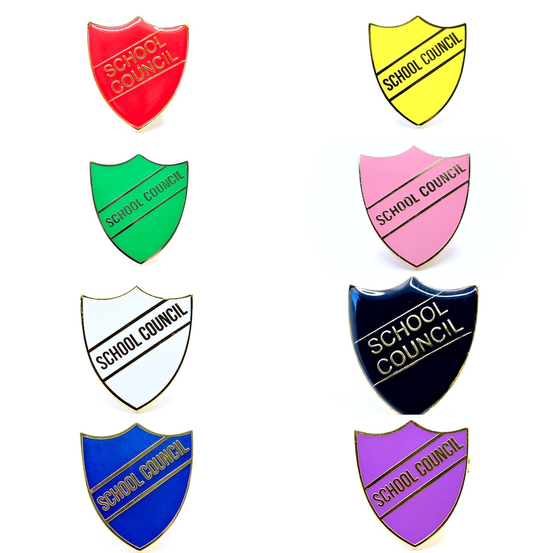 School Council Shield Badges Packs of 4, School Badges, Metal Shield ...