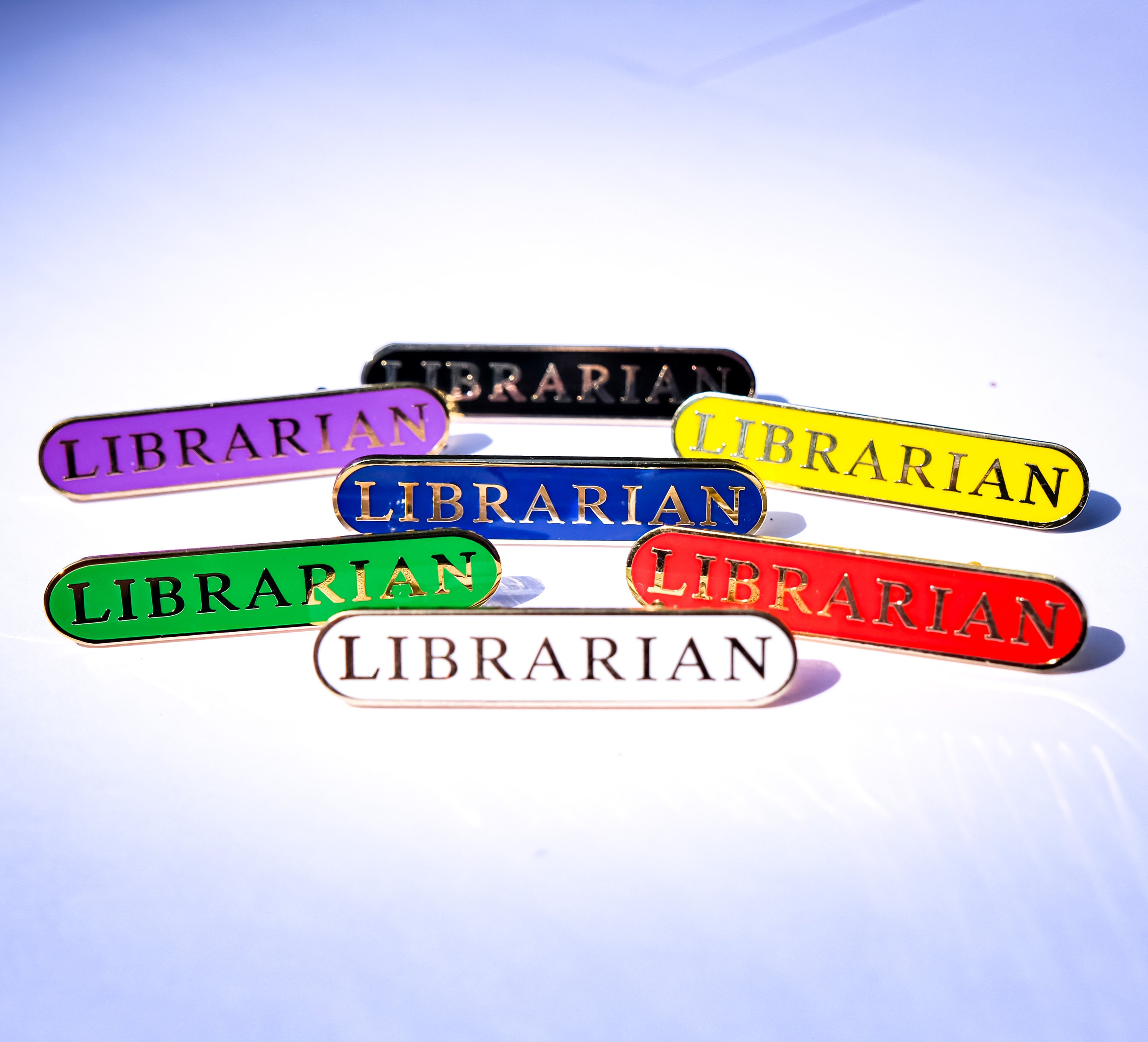 Librarian Bar Badges Packs of 4, School Badges, Metal Bar Badges ...
