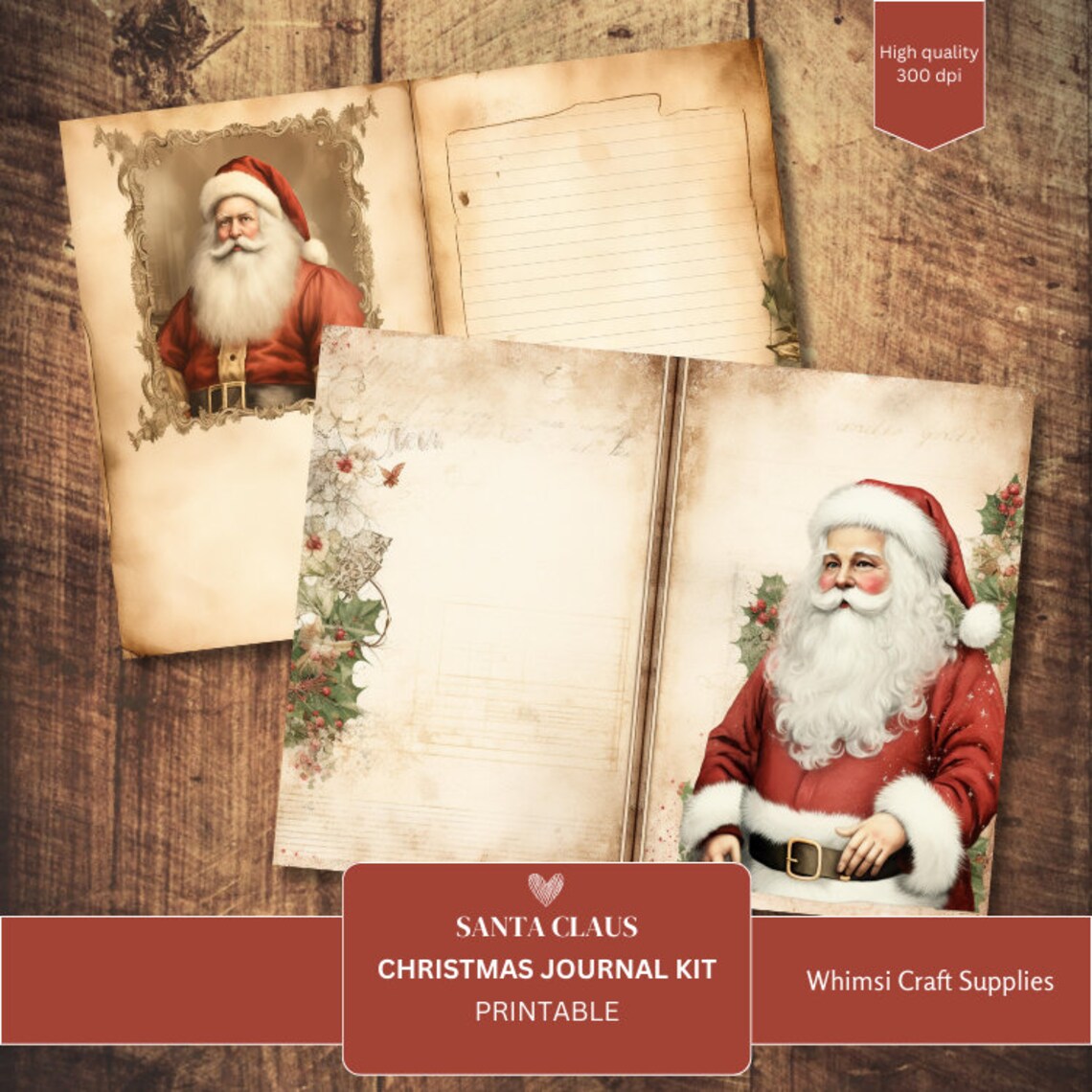 Santa Claus Junk Journal Pages, Digital Scrapbook Paper Kit, Father ...