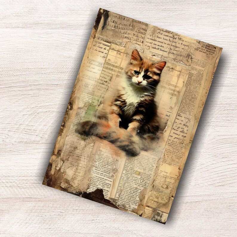 Vintage Cats Junk Journal Kitten Paper Cat Journal Page Card Making Tag ...