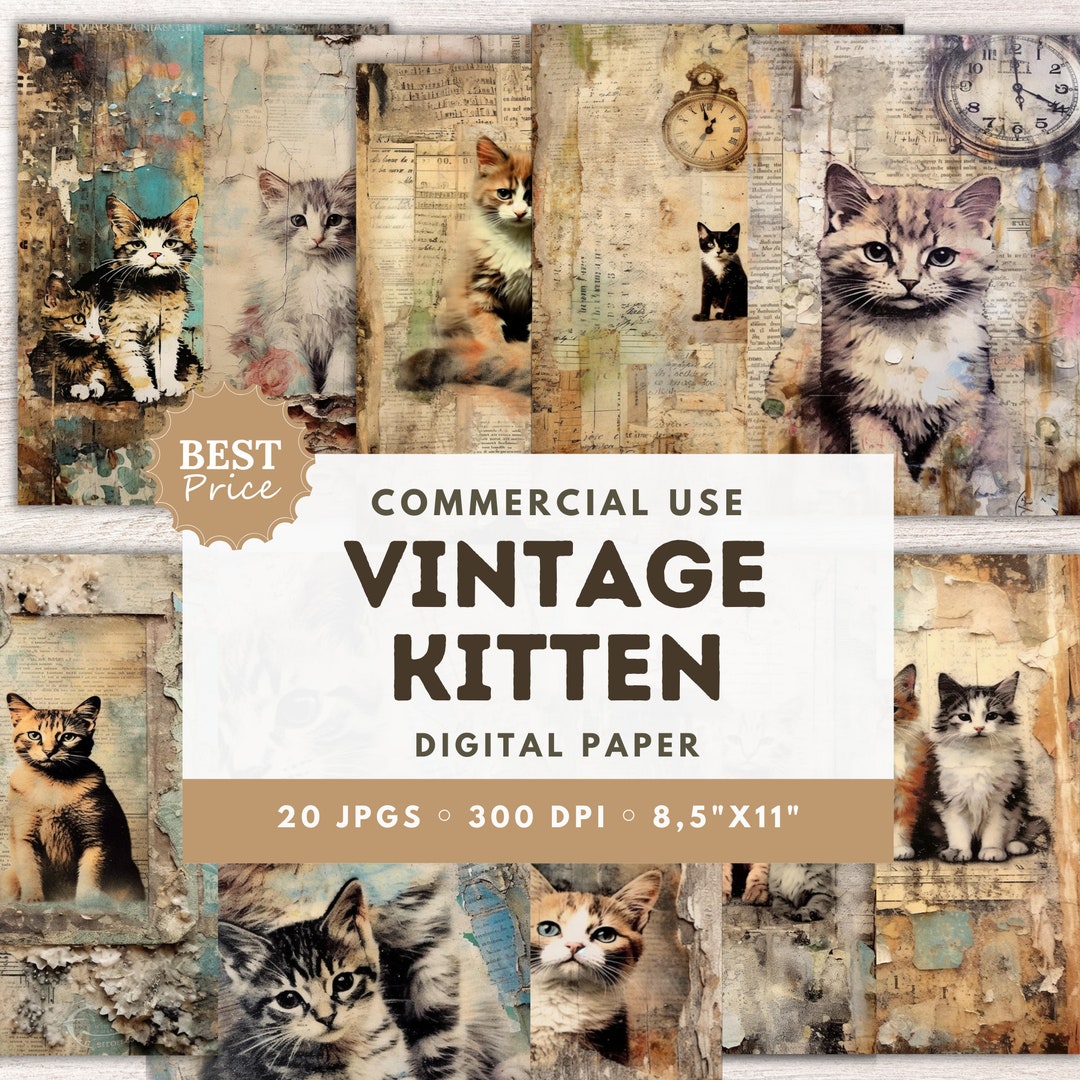 Vintage Cats Junk Journal Kitten Paper Cat Journal Page Card Making Tag ...