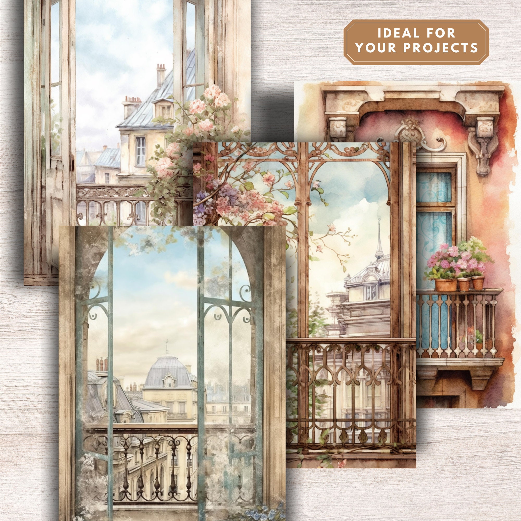 20 Floral Balcony Clipart, Vintage Balcony, Printable Watercolor ...