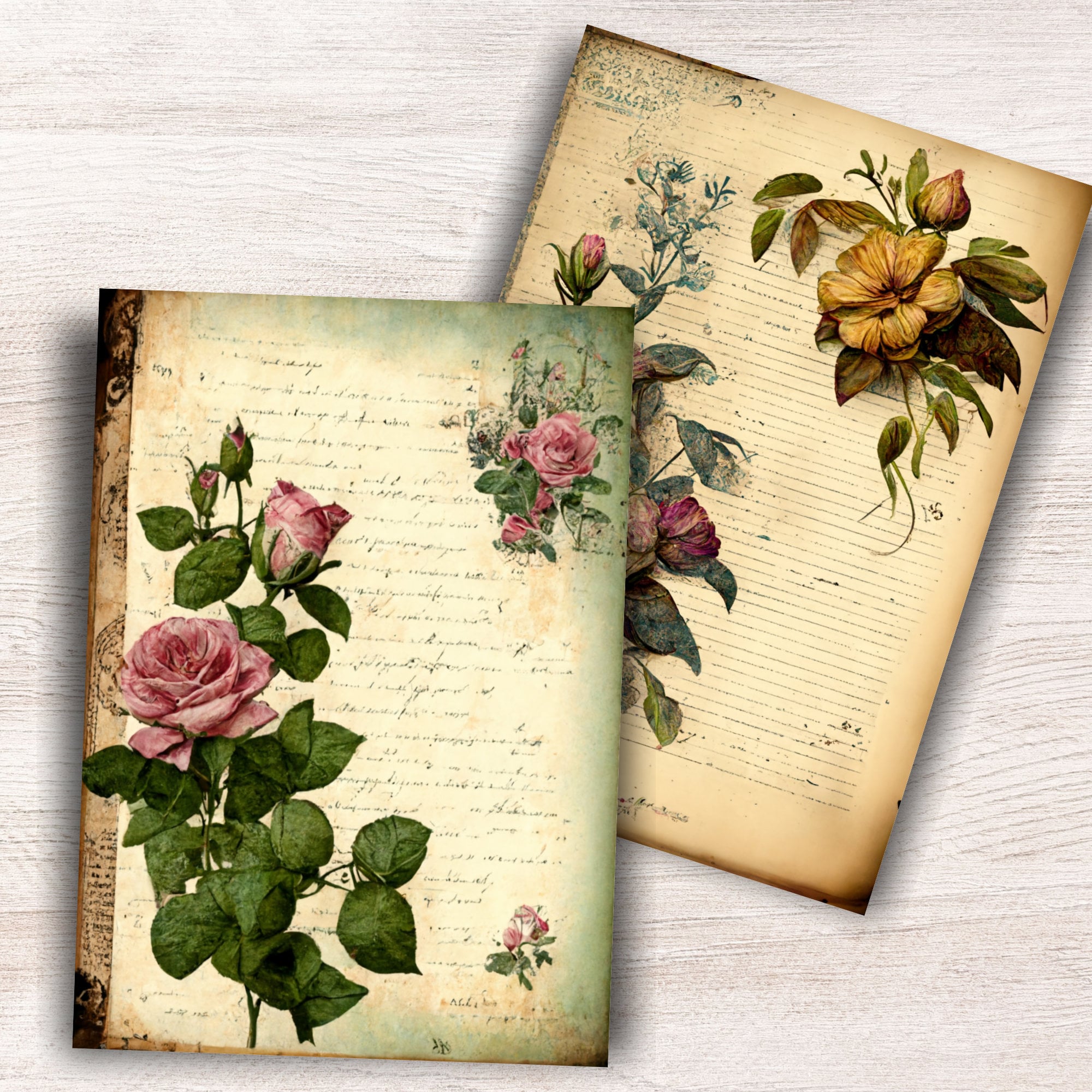 Wildflower Journal Paper, 10 Printable Vintage Flowers Collage Pages ...
