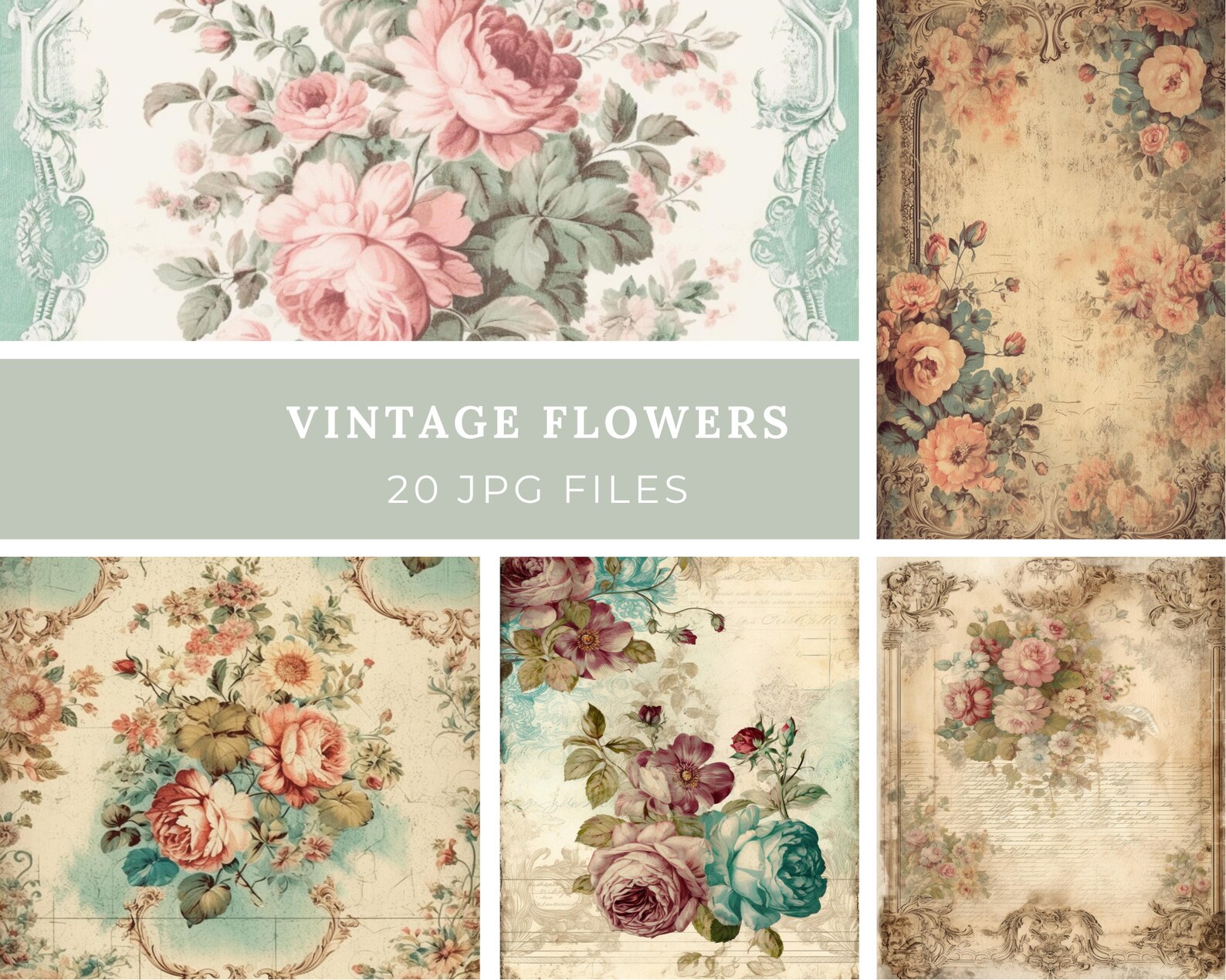 Floral Junk Journal Pages, Vintage Roses Junk Journal Kit, Junk Journal ...