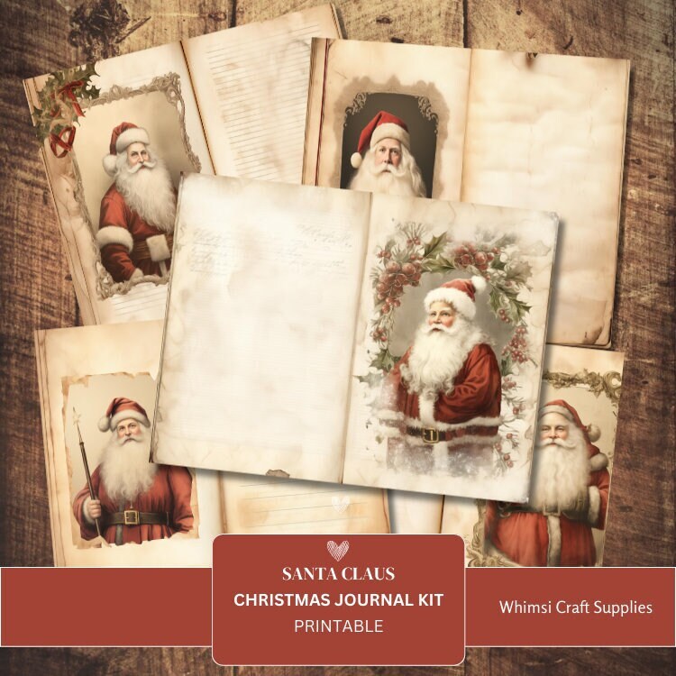 Santa Claus Junk Journal Pages, Digital Scrapbook Paper Kit, Father ...