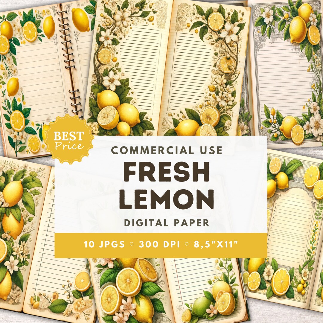 Lemon Junk Journal, Yellow, Recipe Book, Fruit, Summer, Green, Garden ...