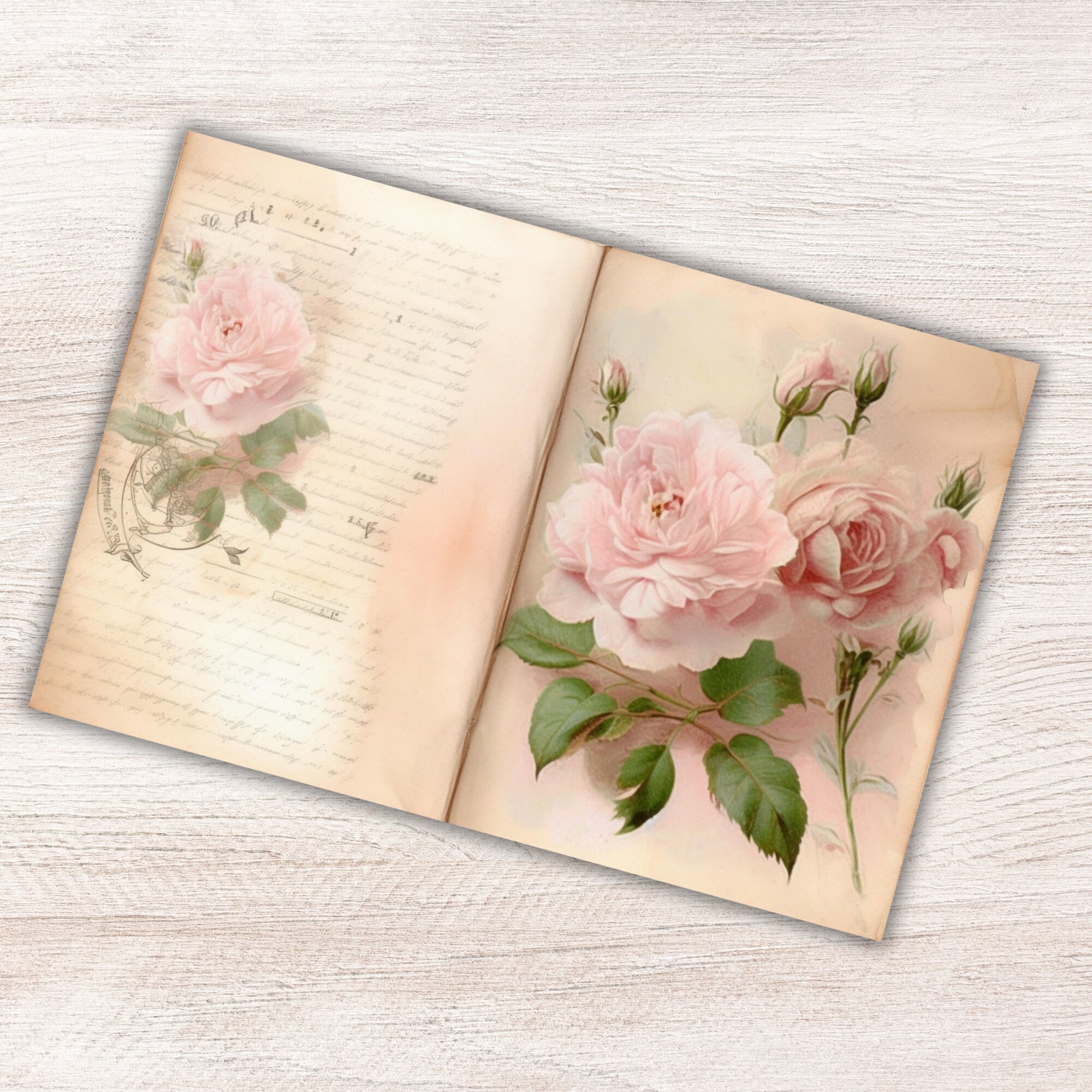 Floral Junk Journal Pages, Vintage Roses Junk Journal Kit, Junk Journal ...