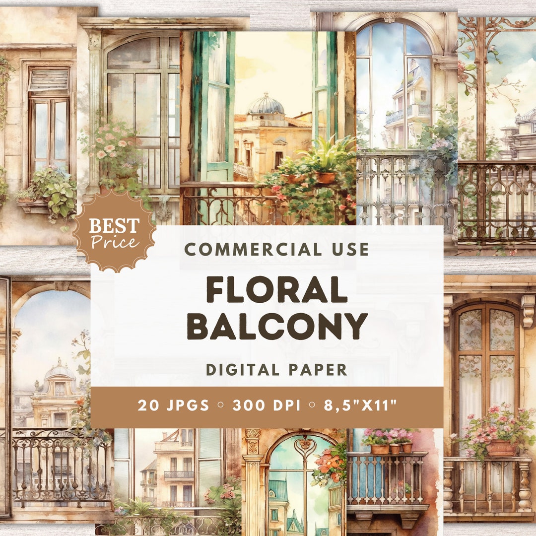 20 Floral Balcony Clipart, Vintage Balcony, Printable Watercolor ...