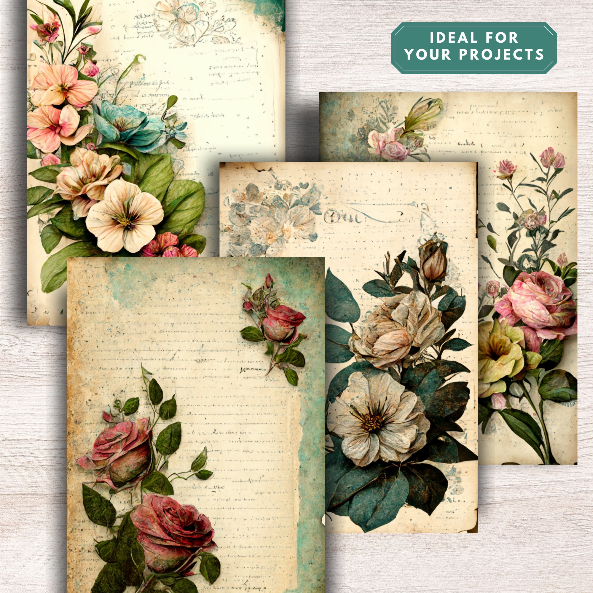 50 Romantic Wildflowers Printable Paper Seamless Shabby Chic Digital ...