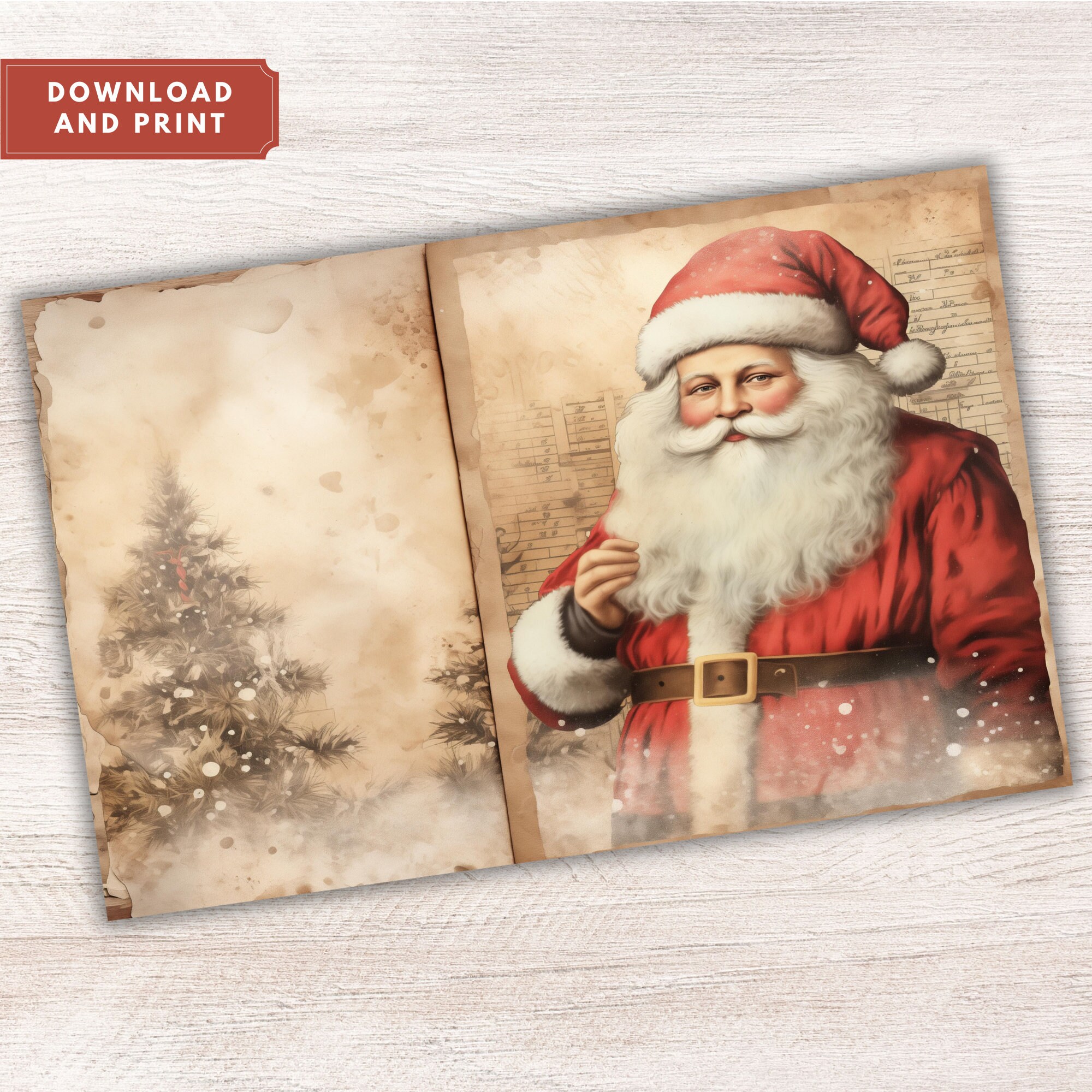 Santa Claus Junk Journal Pages, Digital Scrapbook Paper Kit, Father ...