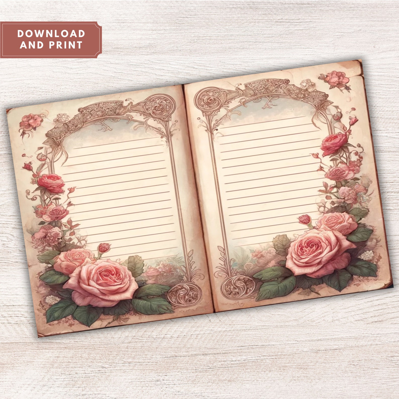 Blank Lined Journal Pages, Junk Journal Basic Papers, Printable Shabby ...