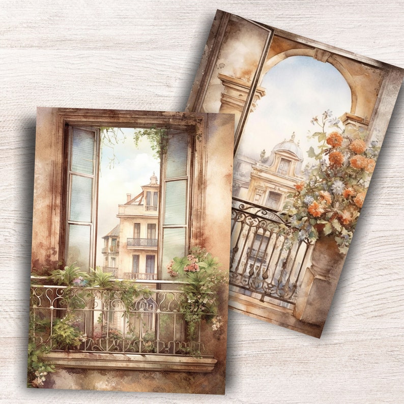 20 Floral Balcony Clipart, Vintage Balcony, Printable Watercolor ...