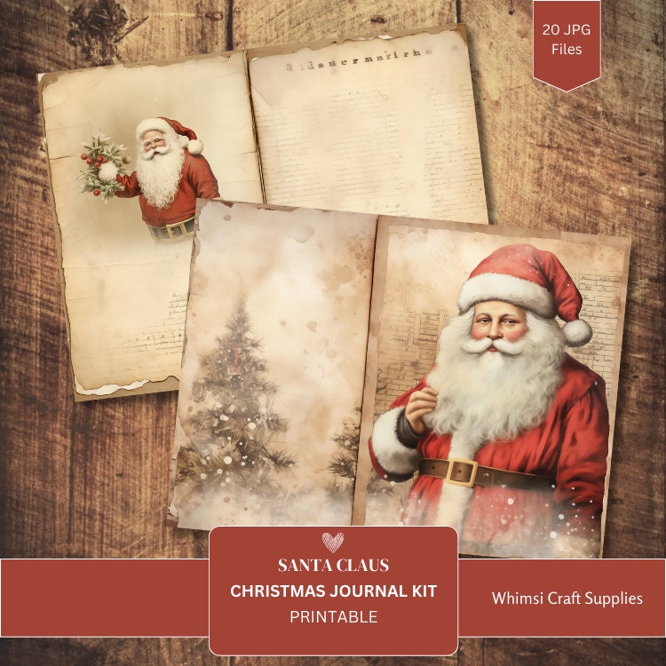 Santa Claus Junk Journal Pages, Digital Scrapbook Paper Kit, Father ...