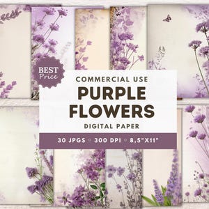 Purple Flowers Paper Junk Journal Printable, Floral Scrapbooking Paper ...