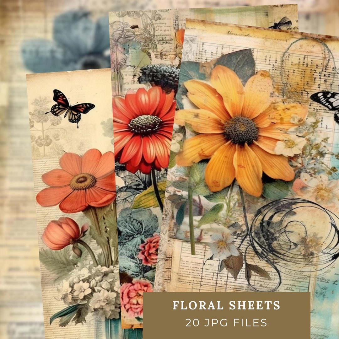 20 Vintage Floral Journal Pages, Junk Journal Kit, Basic Papers ...