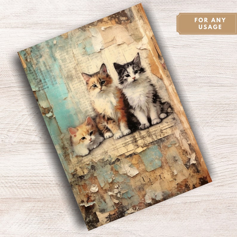 Vintage Cats Junk Journal Kitten Paper Cat Journal Page Card Making Tag ...