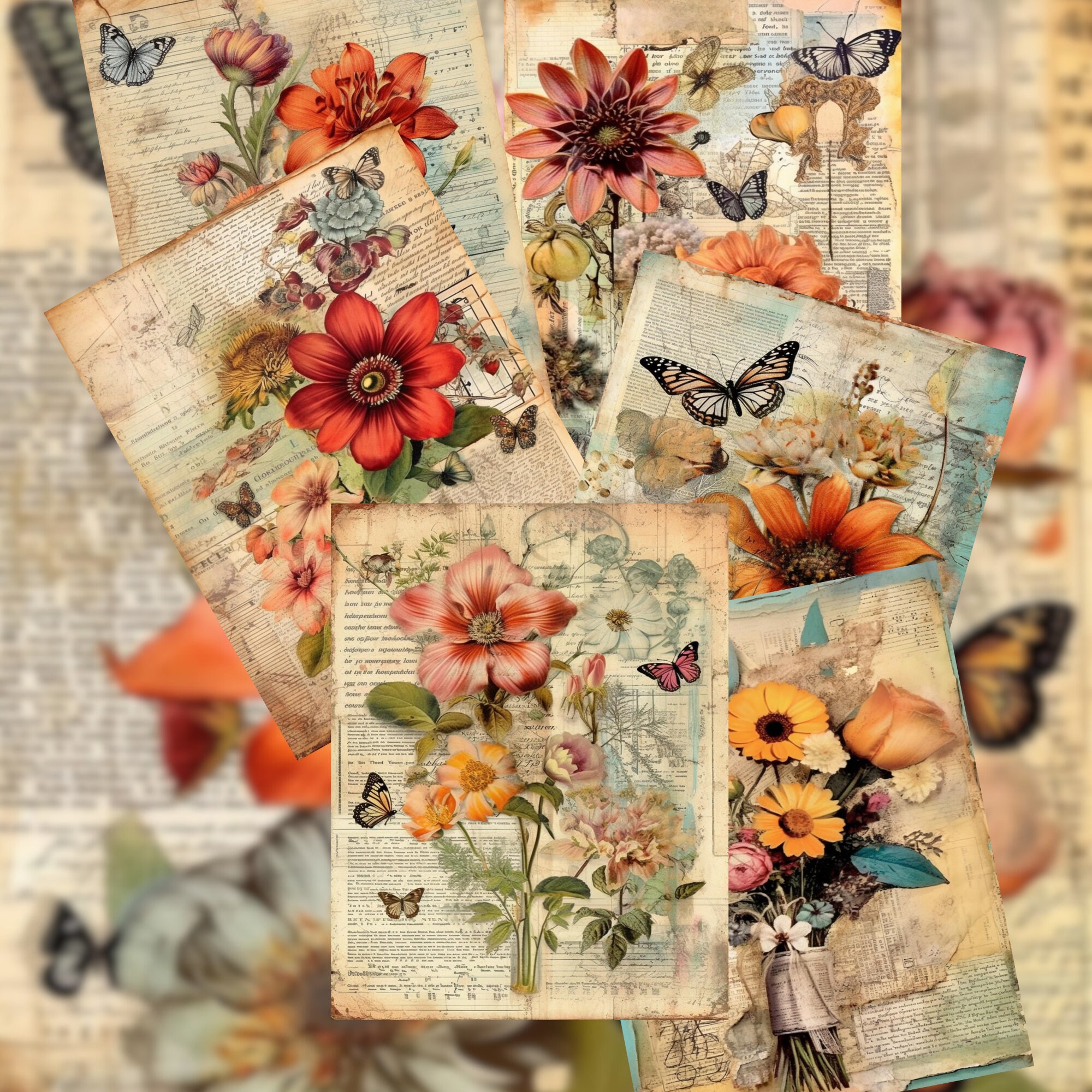 20 Vintage Floral Journal Pages, Junk Journal Kit, Basic Papers ...