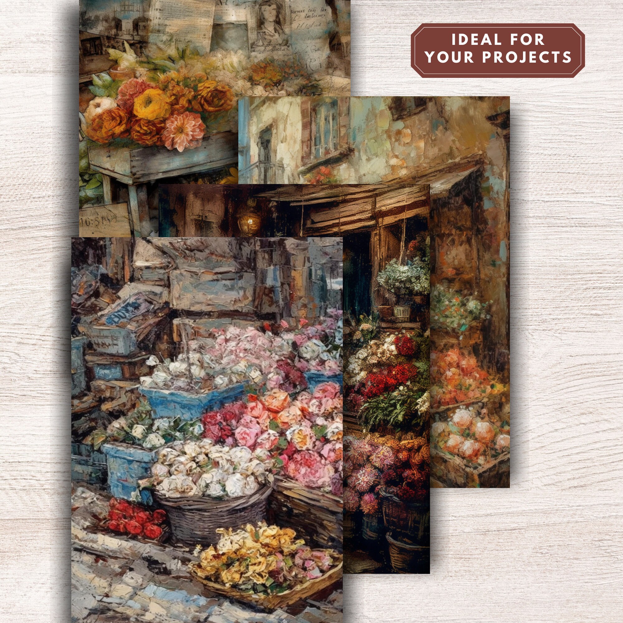 Vintage Flower Shop Junk Journal Pages, Floral Scrapbook Paper Digi Kit ...