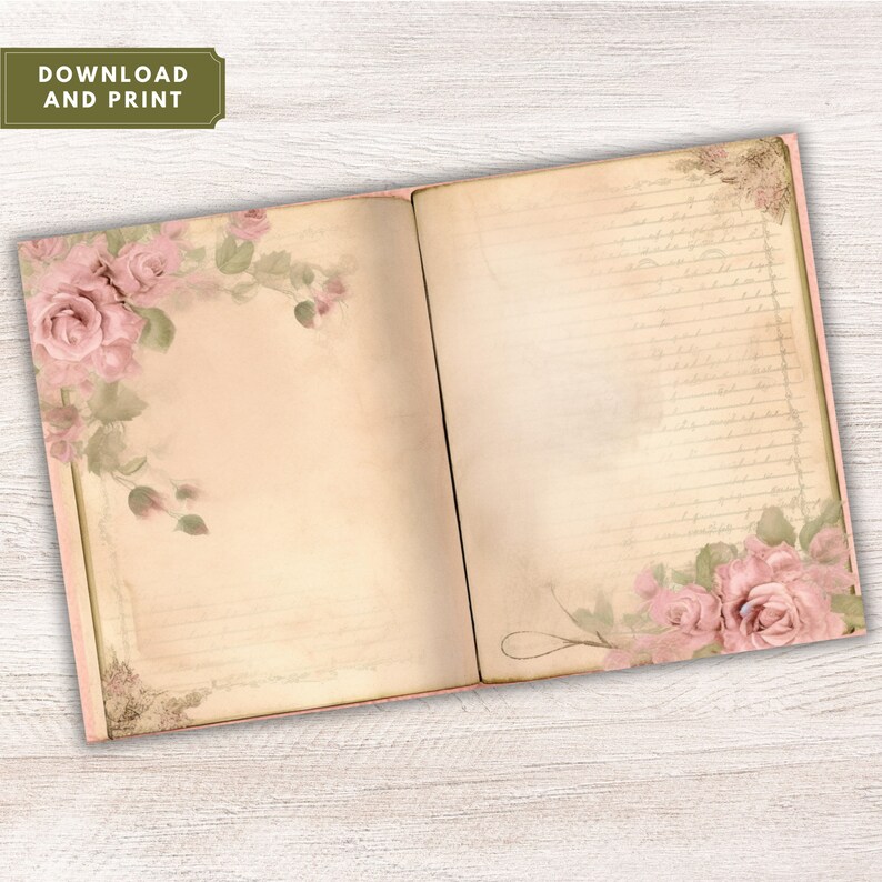 Floral Junk Journal Pages, Vintage Roses Junk Journal Kit, Junk Journal ...