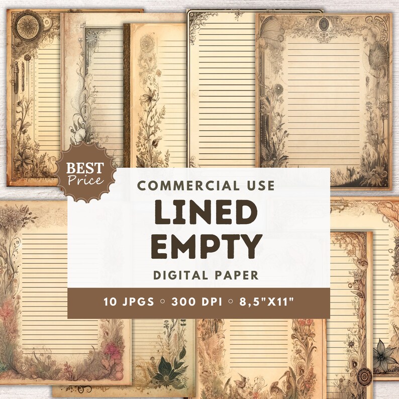 Lined & Empty, Journal Pages, Junk Journal, Kit, Neutral, Printable ...