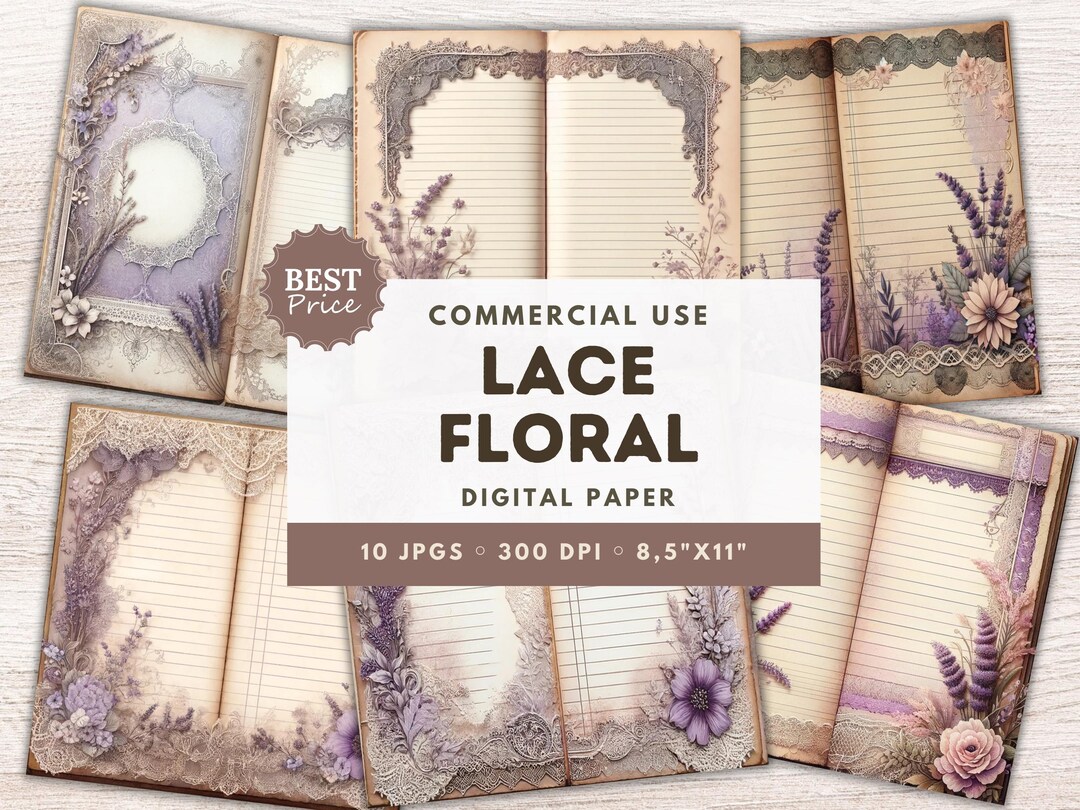 Digital Lace Paper, Junk Journal Page, Scrapbook Paper, Paper ...