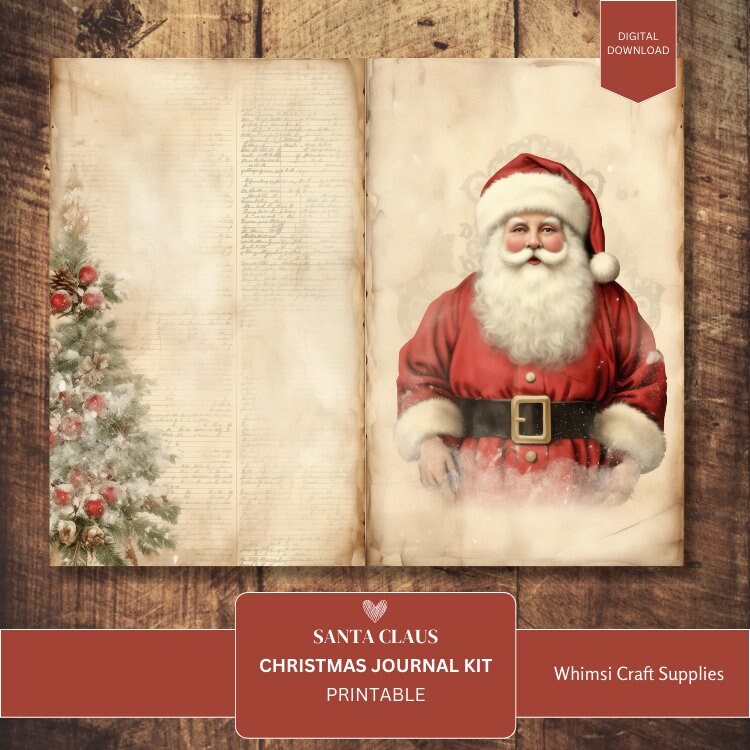 Santa Claus Junk Journal Pages, Digital Scrapbook Paper Kit, Father ...