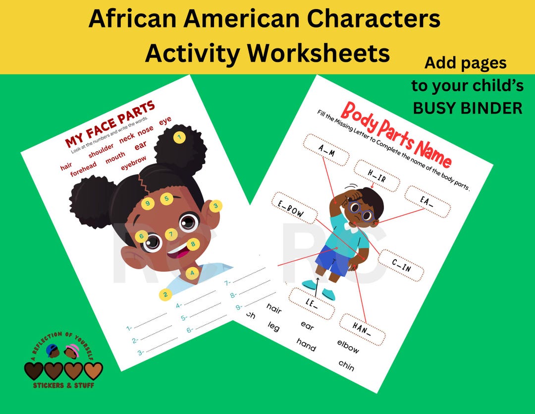 Body Parts Worksheet, Home School, Kindergarten, Afro American, Black ...