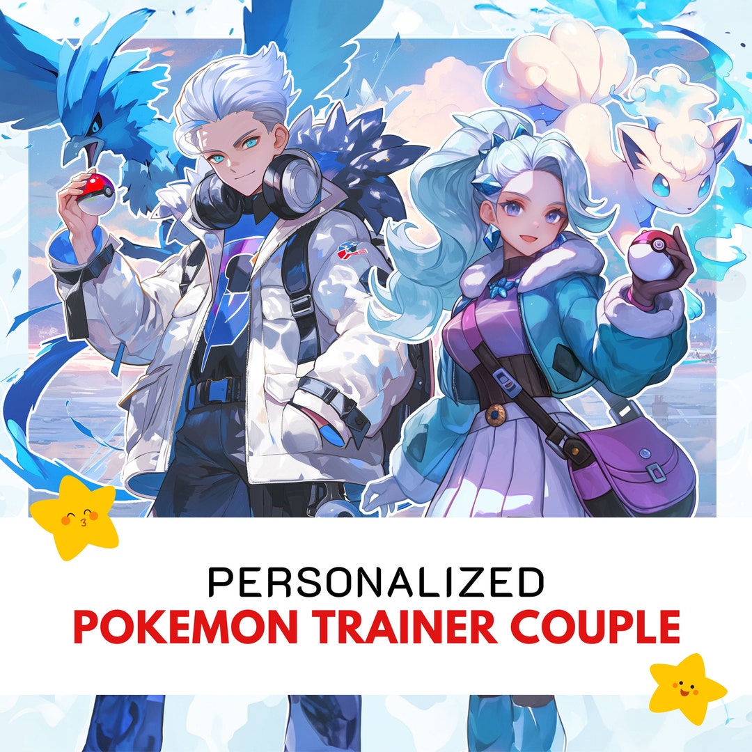 Personalized Pokemon Trainer Couple, Custom Portrait, Personalized ...