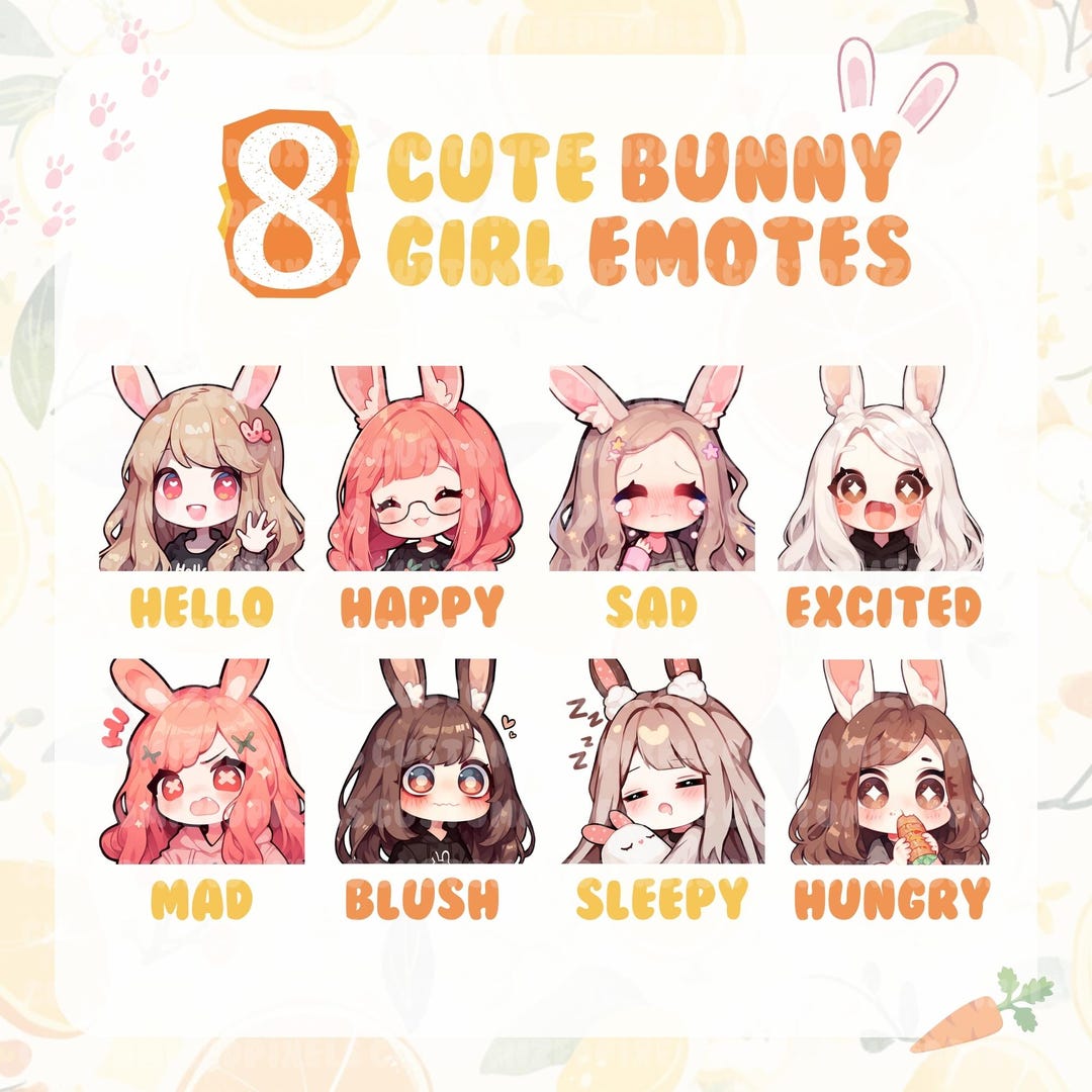 8 Cute Bunny Girl Emotes Twitch, Discord, Whatsapp | Anime Emotes Pack ...