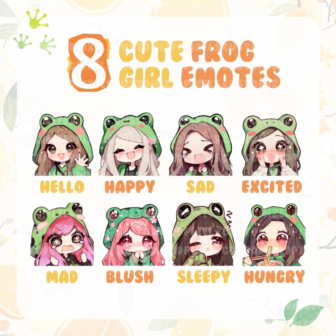 8 Cute Frog Girl Emotes Twitch, Discord, Whatsapp | Anime Emotes Pack ...