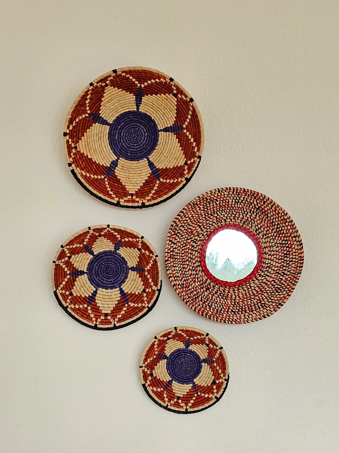 Wall Basket Set With Mirror, Wall Basket Set, Decorative Basket, Boho ...