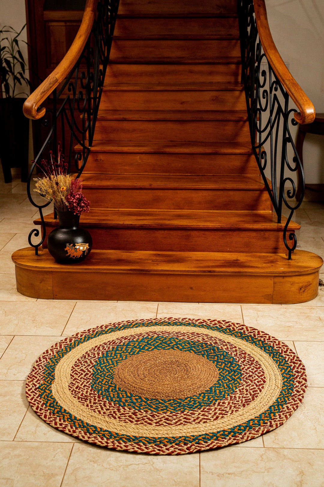 Round Raffia Carpet, Hand-woven, Pure Natural Fibers, Raffia Carpet ...