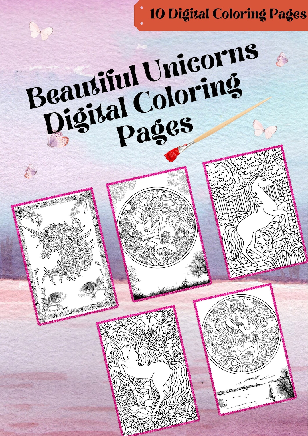 10 Beautiful Unicorns Digital Coloring Pages; Coloring Pages , Teens ...