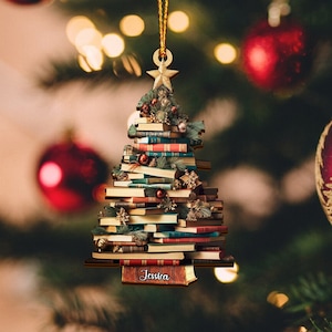Personalized Christmas Book Tree Ornament, Book Christmas Ornament ...