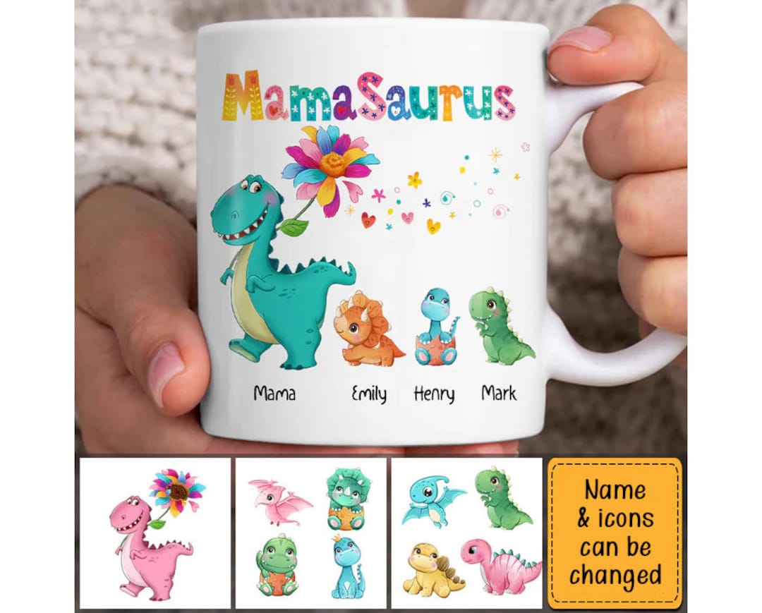 Mamasaurus Mug, Like A Normal Mom Dinosaur Coffee Mug, Custom T-rex ...