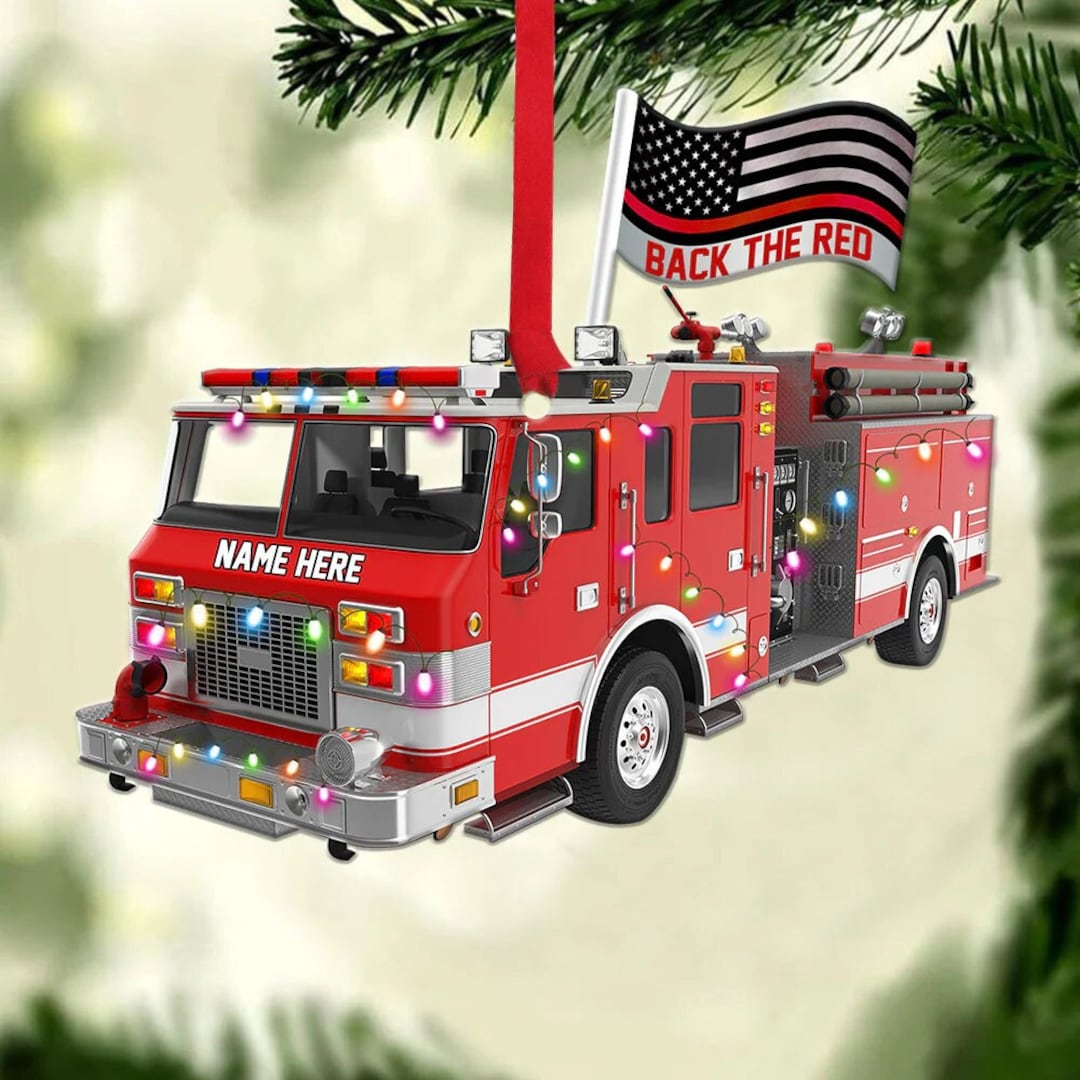 Personalized Fire Truck Ornament Back the Red Ornament - Etsy