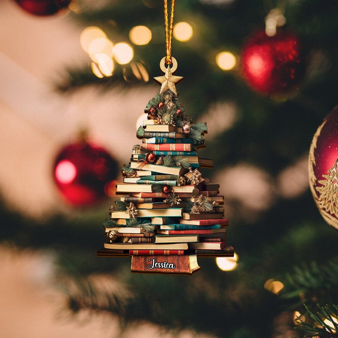 Personalized Christmas Book Tree Ornament, Book Christmas Ornament ...