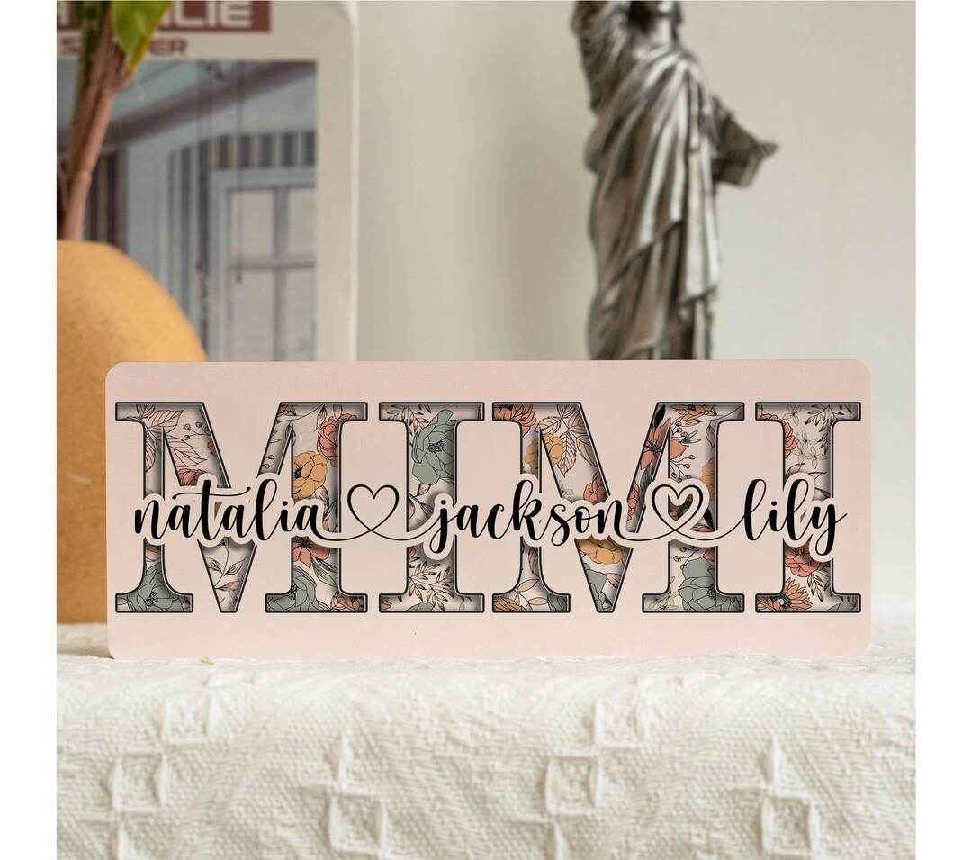 Mimi Wooden Plaque With Kids Name, Custom Wood Plaque, Mother's Day ...